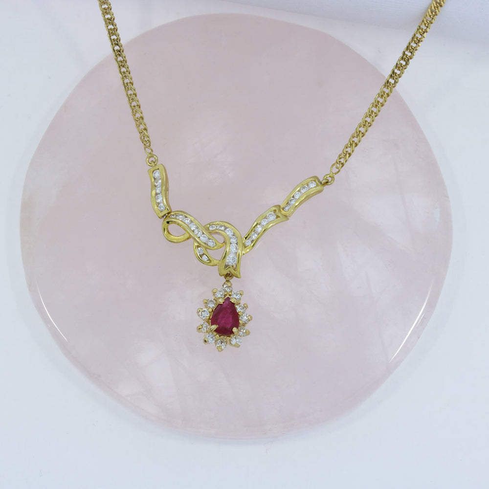 Pre Owned 18ct Yellow Gold Ruby & Diamond Necklace Approx Diamond Weig ...