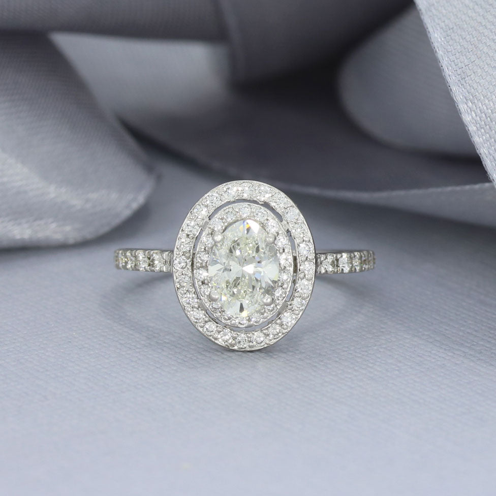 Pre Owned 18ct Gold Certified Oval Double Halo Ring Total Total 1.53ct ...