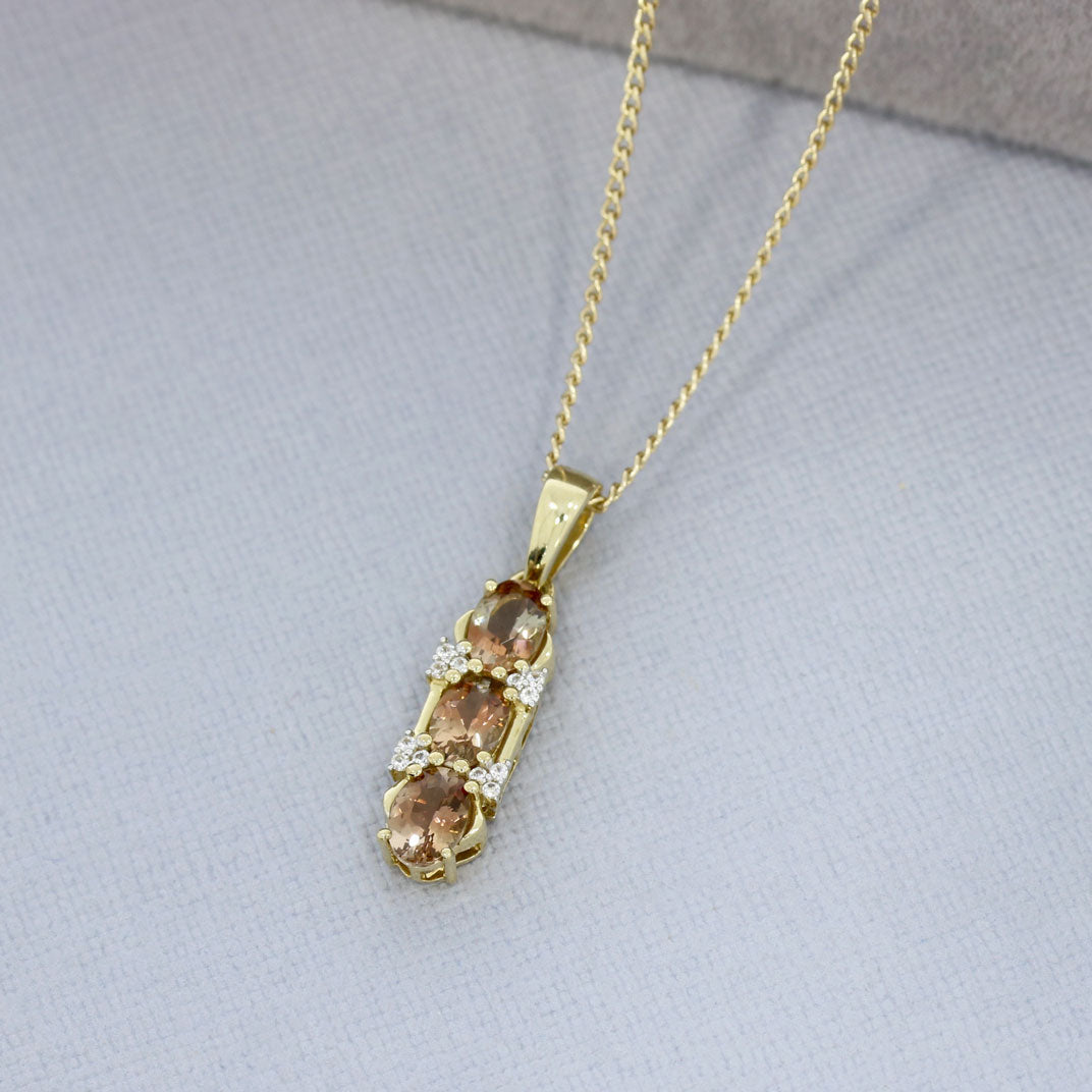 9ct Yellow Gold Oval Morganite & Diamond Drop Pendant – Paul David ...